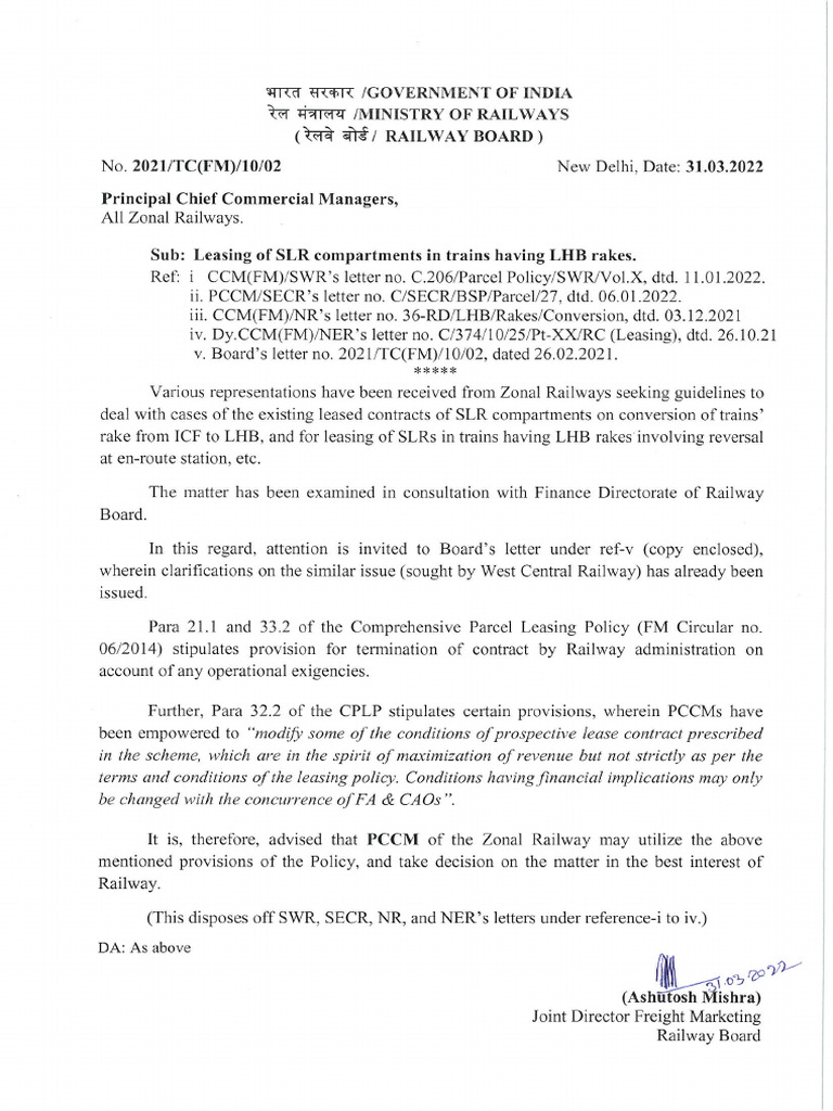 Leasing SLR LHB Rakes | PDF