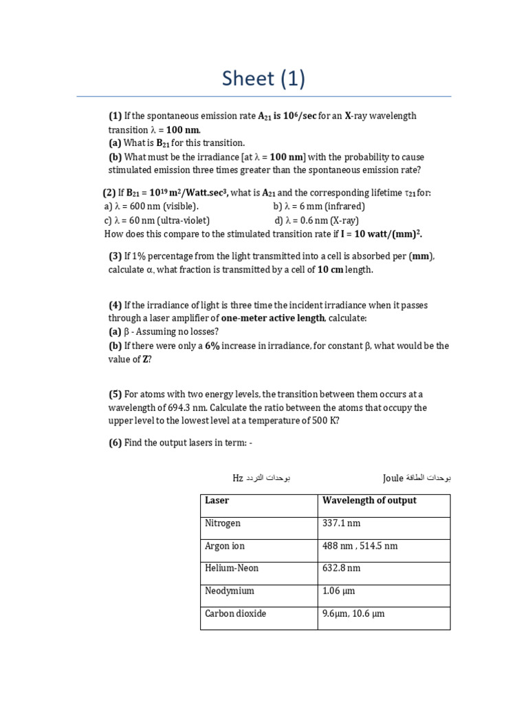 LASER Sheet | PDF | Laser | Light
