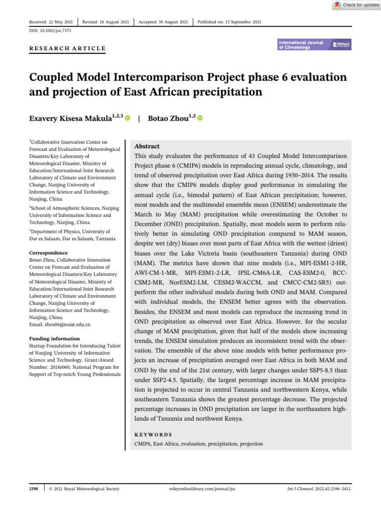 Coupled Model Intercomparison Project Phase 6 Evaluation and Projection ...