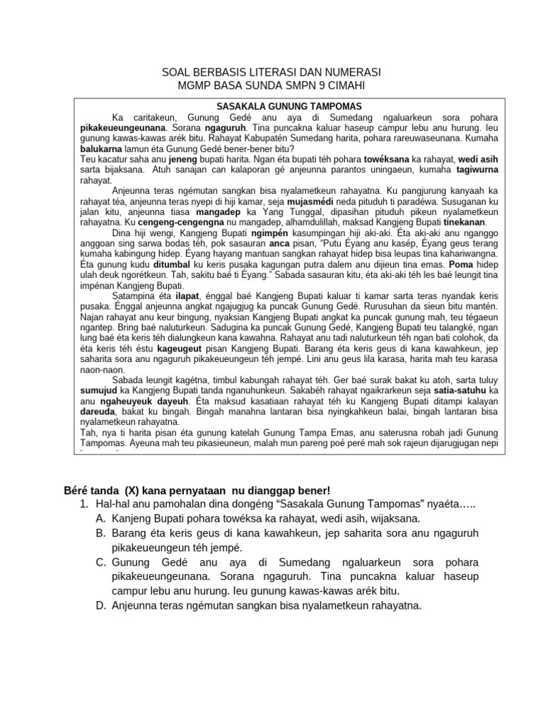 LKPD BERBASIS LITERASI DAN NUMERASI MGMP BASA SUNDA 9 | PDF LKPD BERBASIS LITERASI DAN NUMERASI MGMP BASA SUNDA 9 | PDF