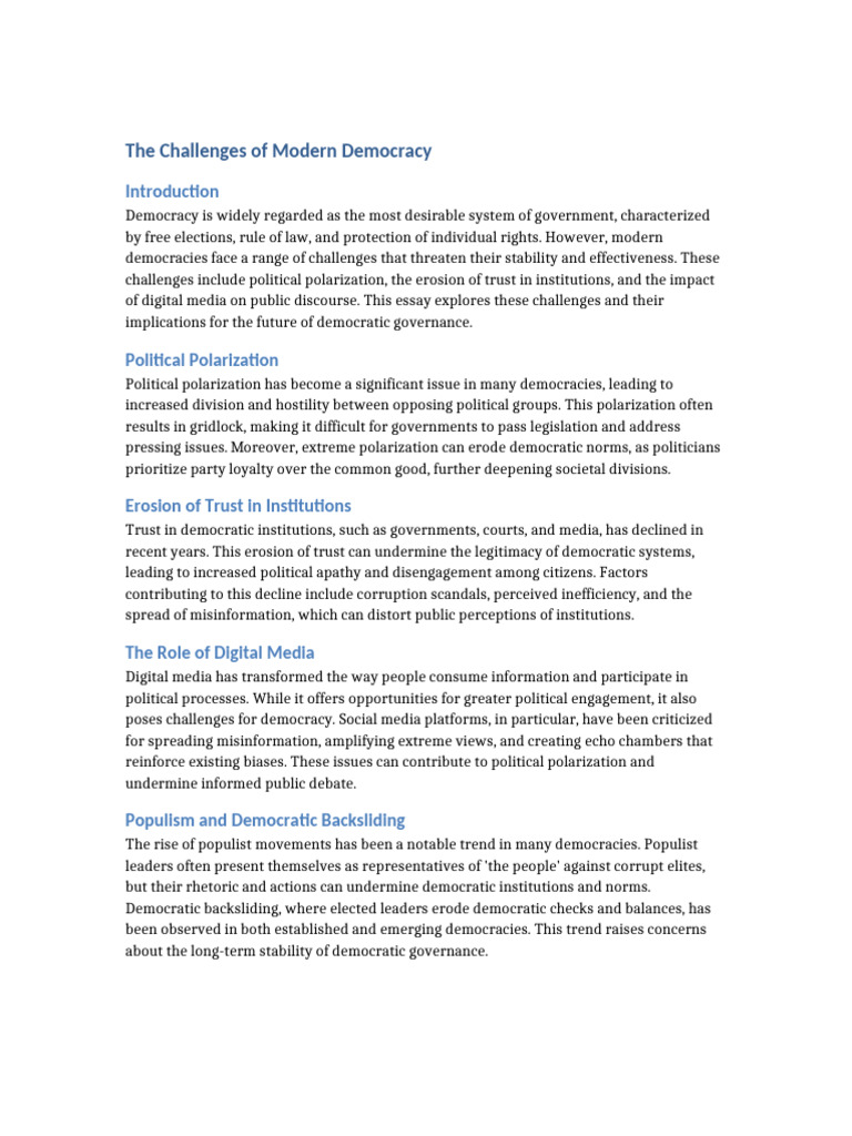 Challenges of Modern Democracy | PDF | Democracy | Political Ideologies