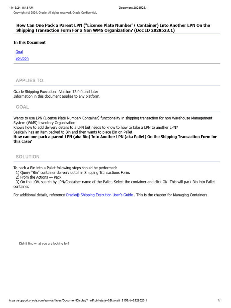 How Can One Pack a Parent LPN License Plate Number Container Into ...