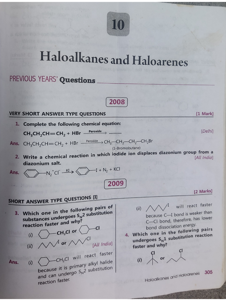 Haloalkanes Haloarenes Pyqs | PDF