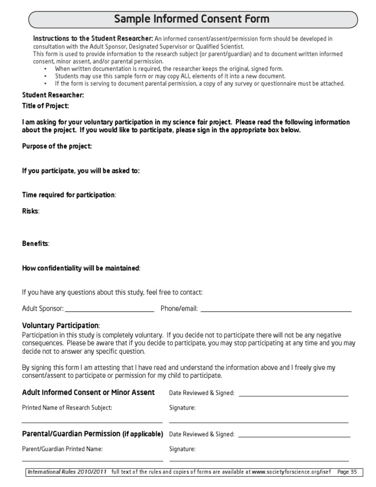 Sample Informed Consent Form: Instructions To The Student Researcher ...