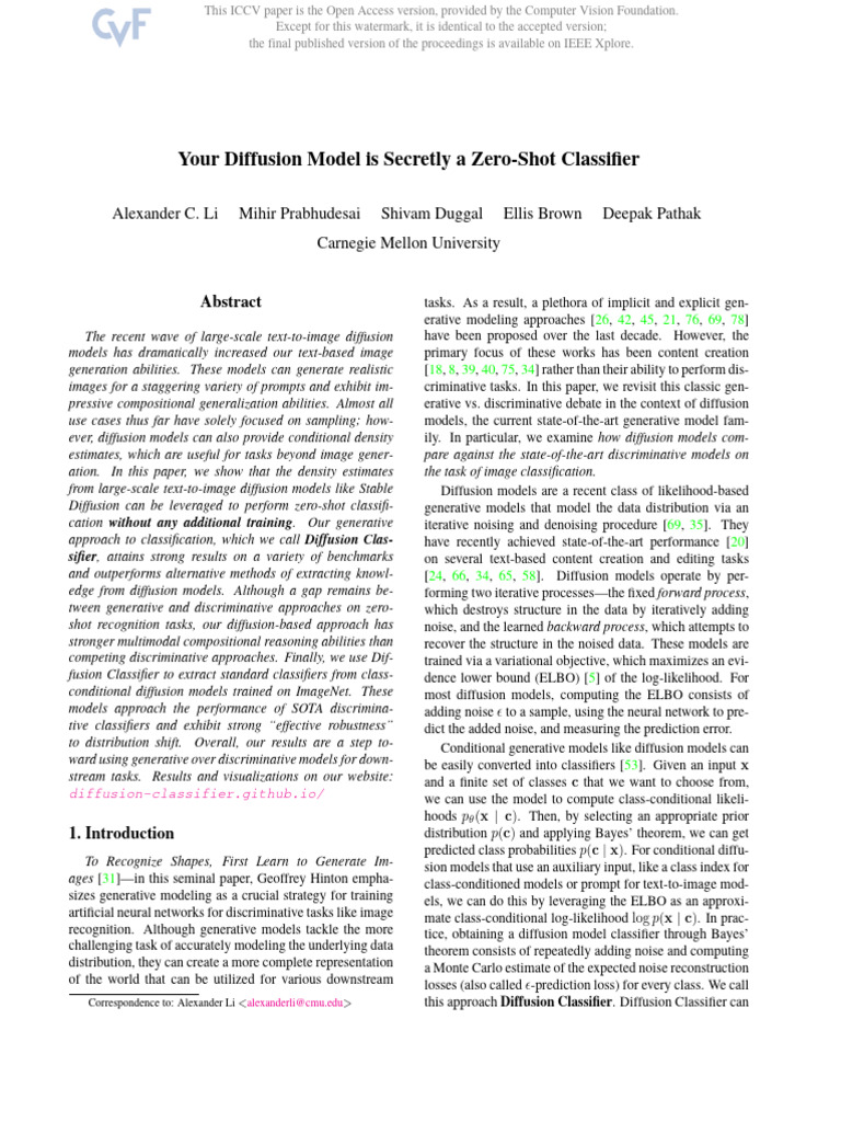 Li Your Diffusion Model is Secretly a Zero-Shot Classifier ICCV 2023 Paper | PDF | Statistical ...