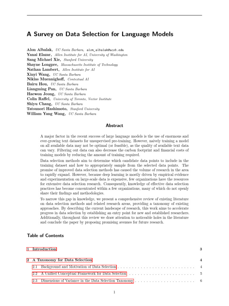 A Survey On Data Selection For Language Models | PDF | Data | Function (Mathematics)
