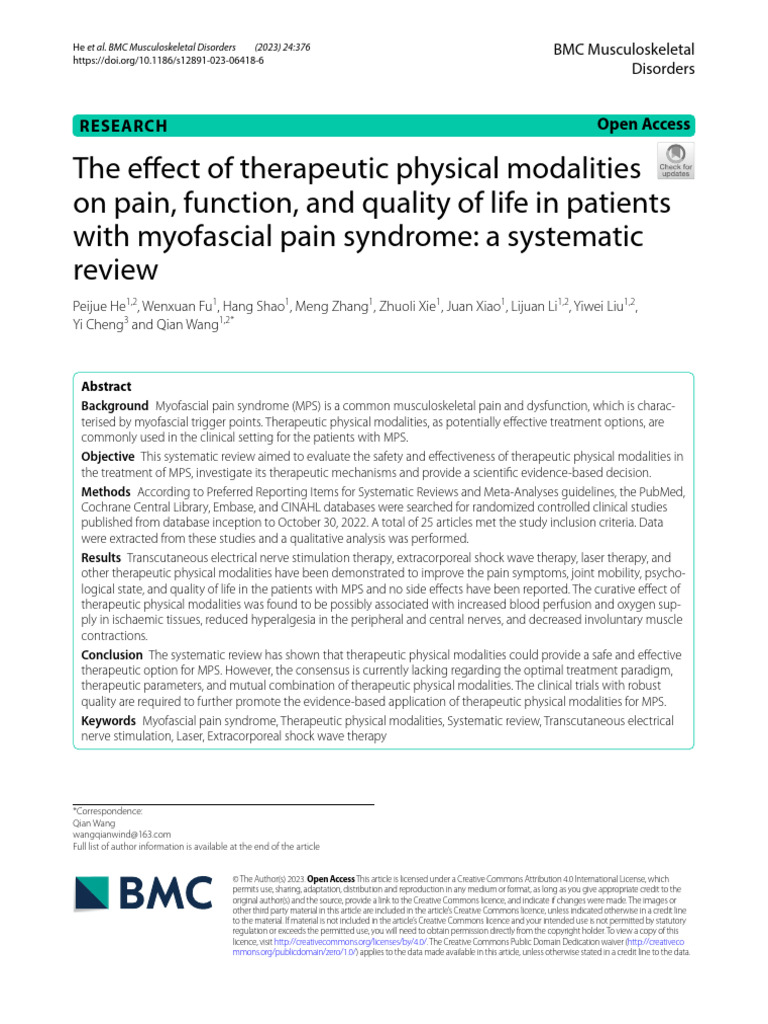 Effects of Physical Modalities On Myofascial Syndrome | PDF ...