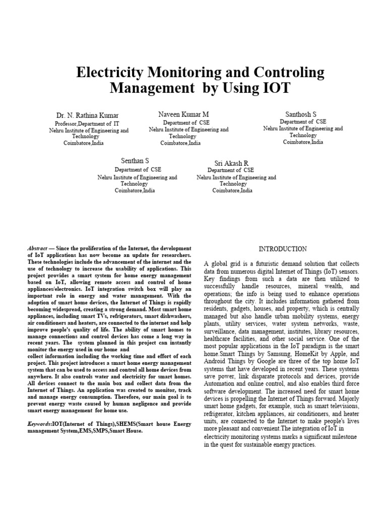 Electricity Monitoring and Controling Management by Using Iot ...