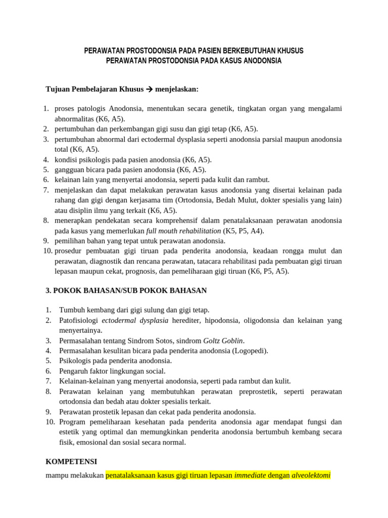 Perawatan Prostodonsia untuk Anodonsia | PDF