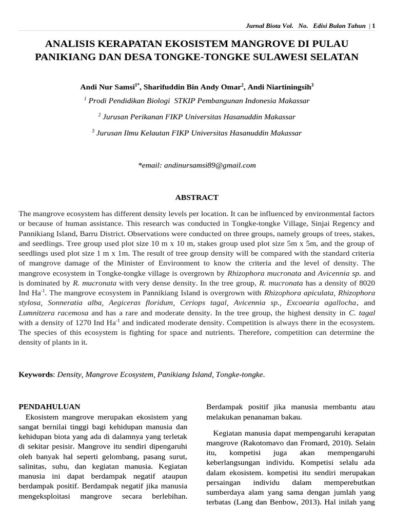 Kerapatan Mangrove di Sulawesi Selatan | PDF