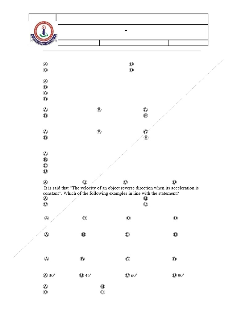 Kinematics XI Physics Quiz Questions | PDF | Acceleration | Velocity