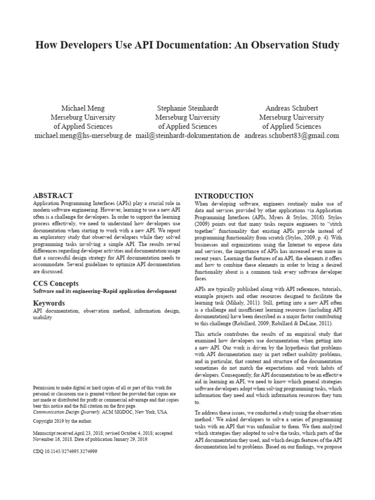 How Developers Use API Documentation: An Observation Study: Software and Its Engineering Rapid ...