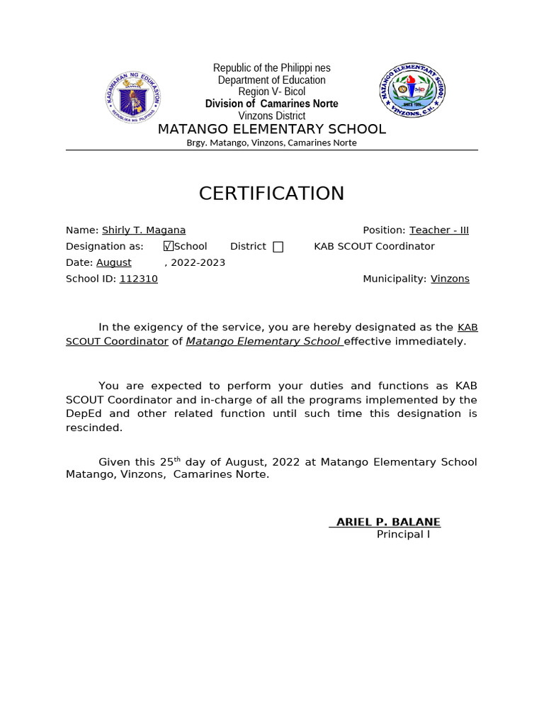 Certificate of Coordinatorship | PDF | Government Institutions | Governance