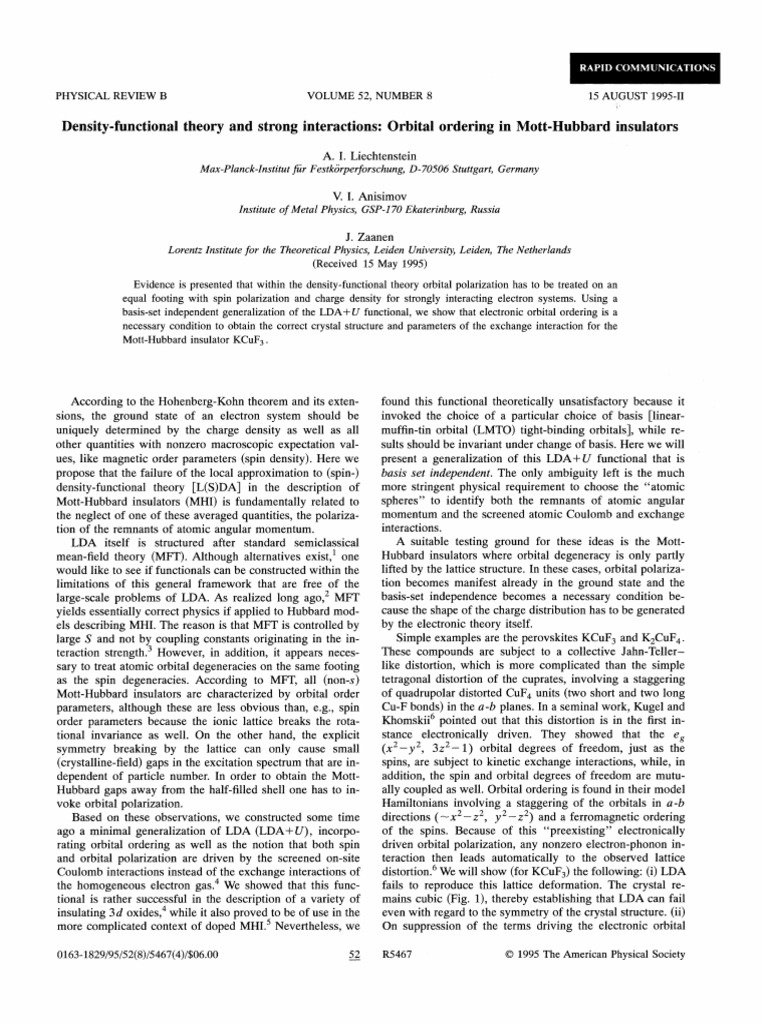 Density-functional theory and strong interactions Orbital ordering in ...