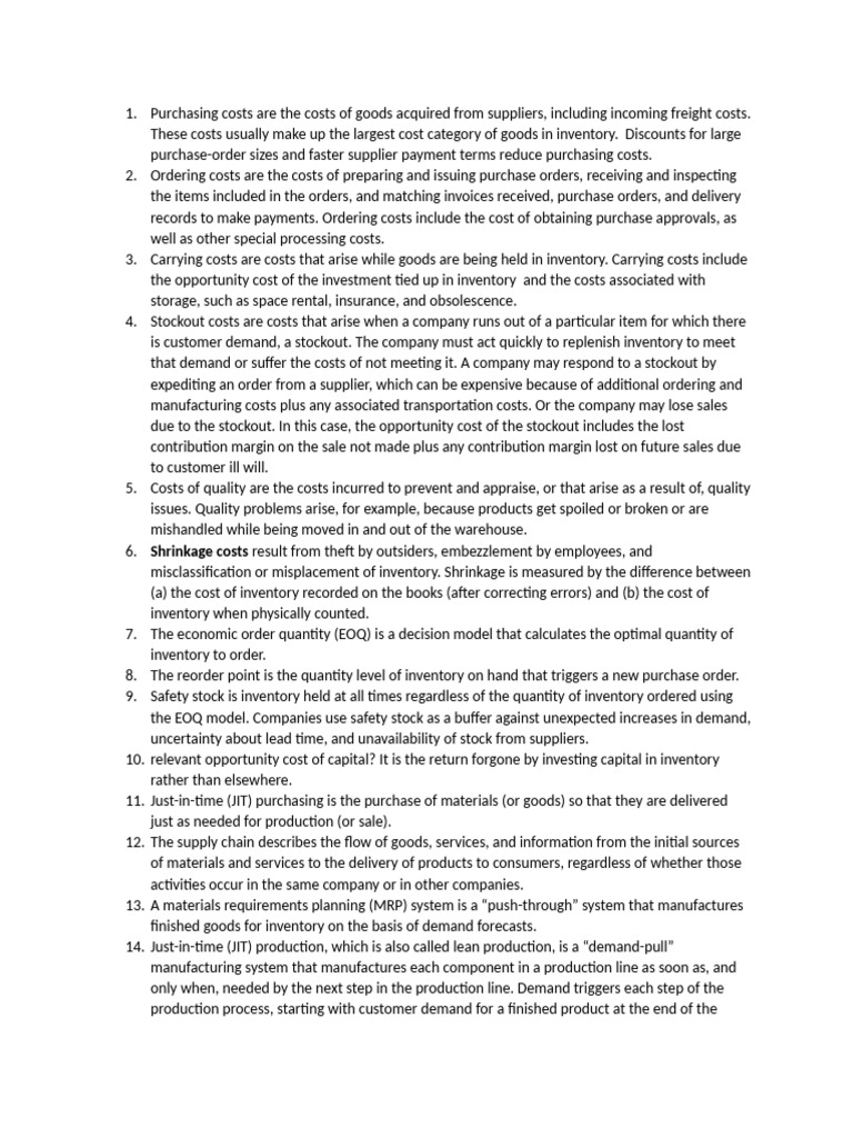 Quiz - Inventory Management, JIT, Backflush Costing | PDF | Inventory ...