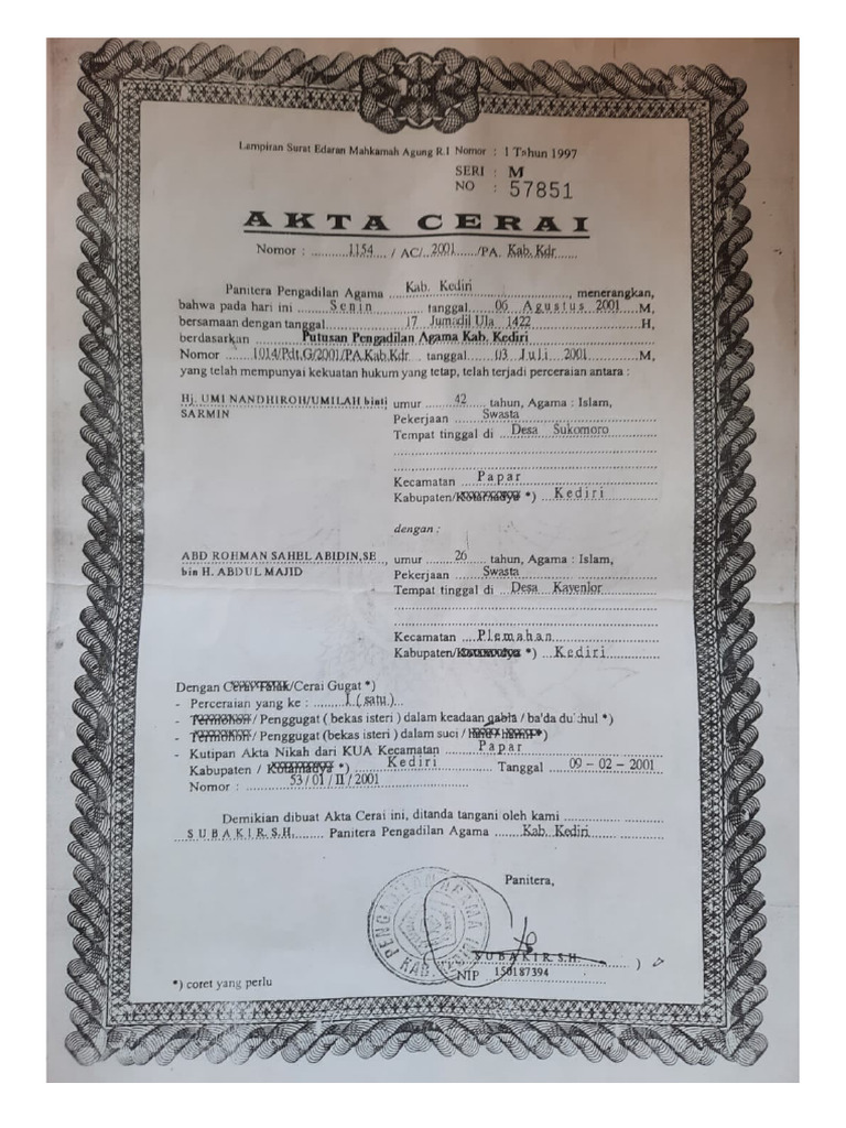 Akta Cerai Sahel | PDF