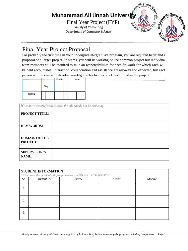 MAJU FYP Project Proposal template (1) | PDF | Note (Typography ...