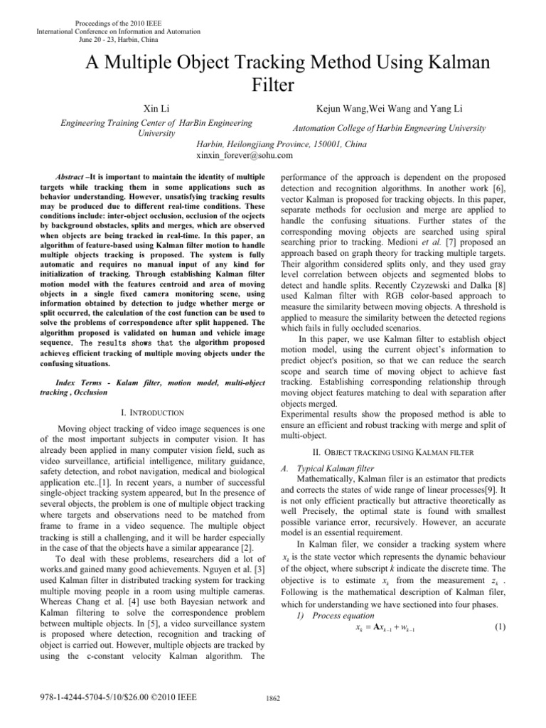 A_multiple_object_tracking_method_using_Kalman_filter | PDF | Kalman Filter | Computer Vision