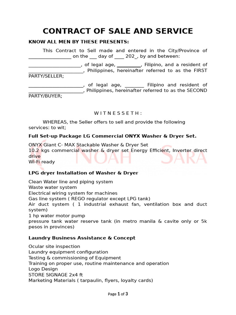 Contract of Sale and Service 2 Sets Laundry Package | PDF | Washing ...