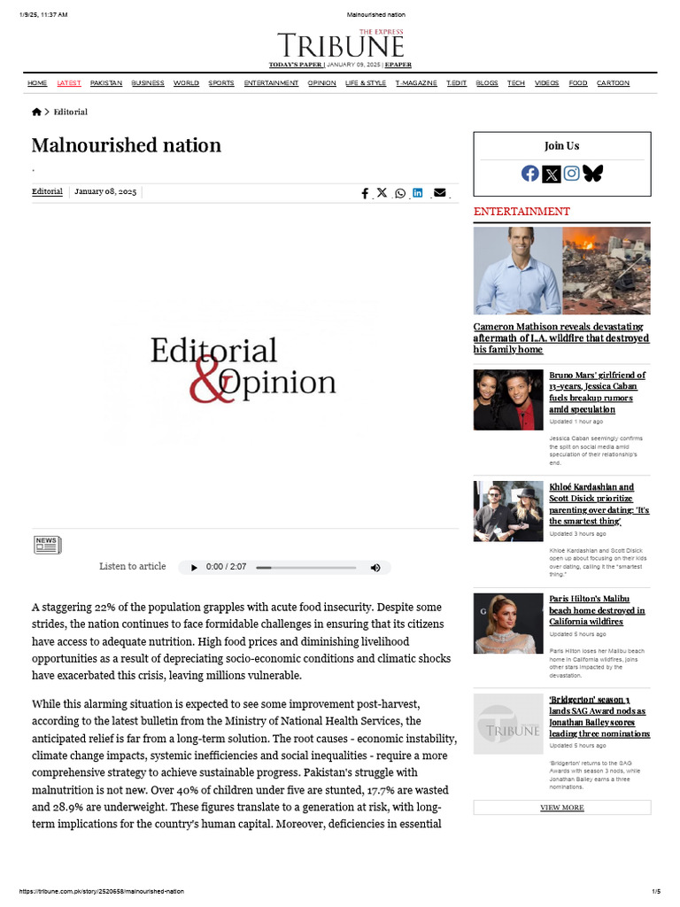 Malnourished nation | PDF | Food Security | Malnutrition