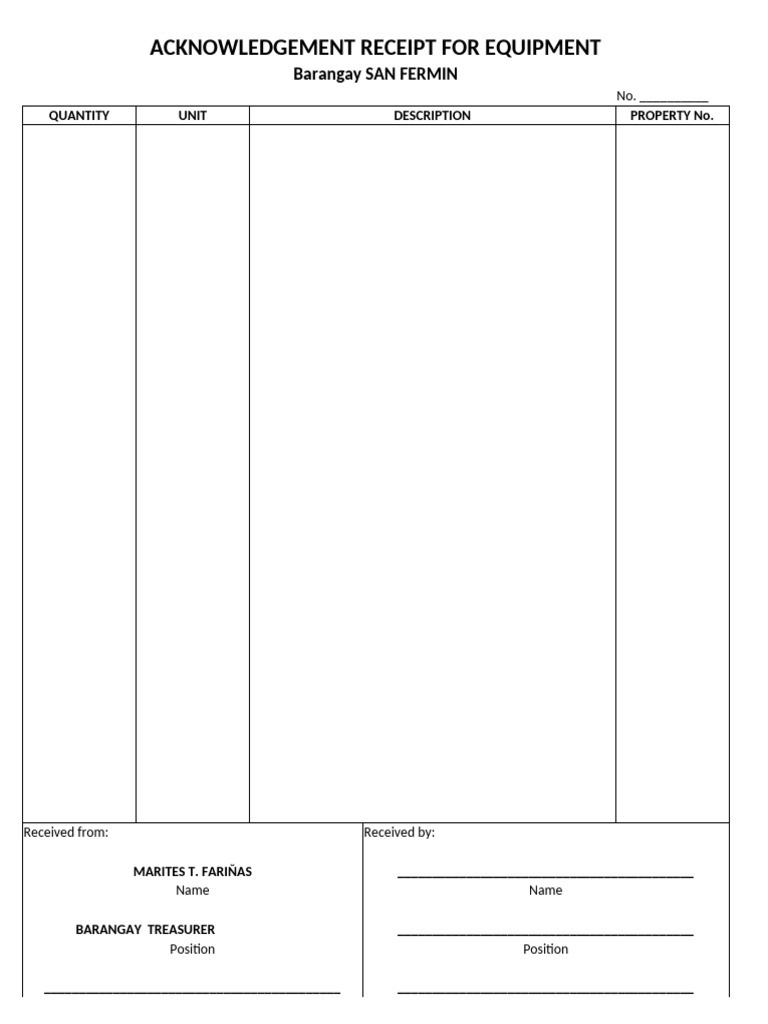 2017 FORM - Acknowledgement Receipt For Equipment | PDF