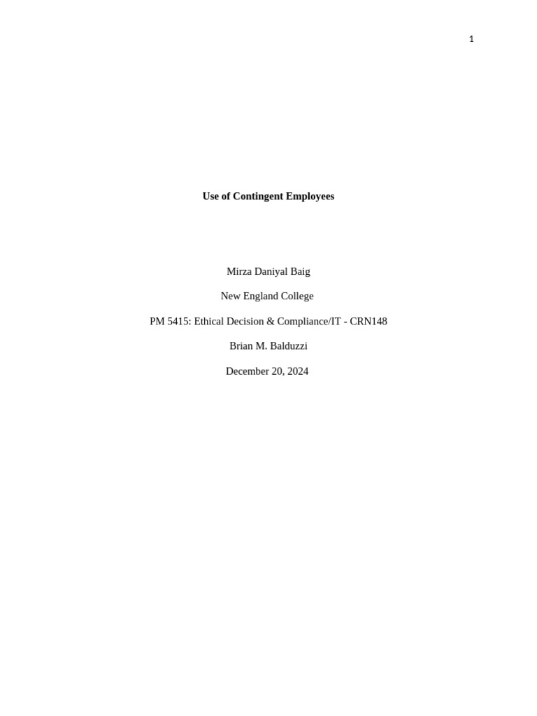 Week 15 Assignment - Use of Contingent Employees | PDF | Mentorship ...