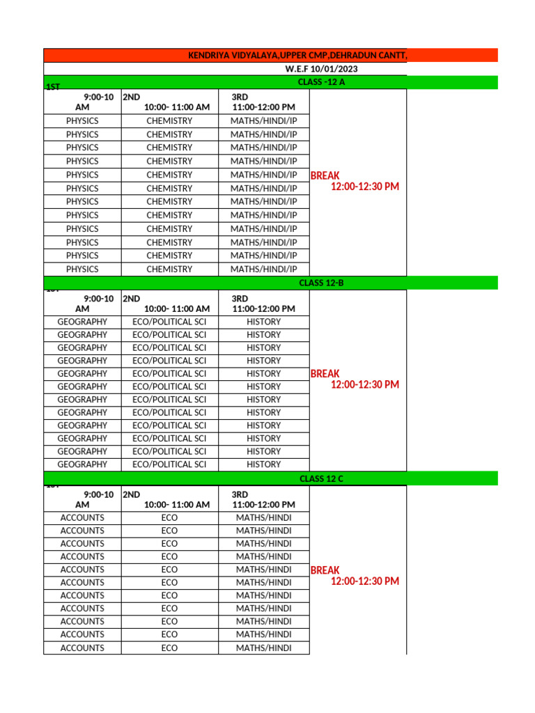 Class 10th and 12th Time Table | PDF | Physical Sciences | Natural Sciences