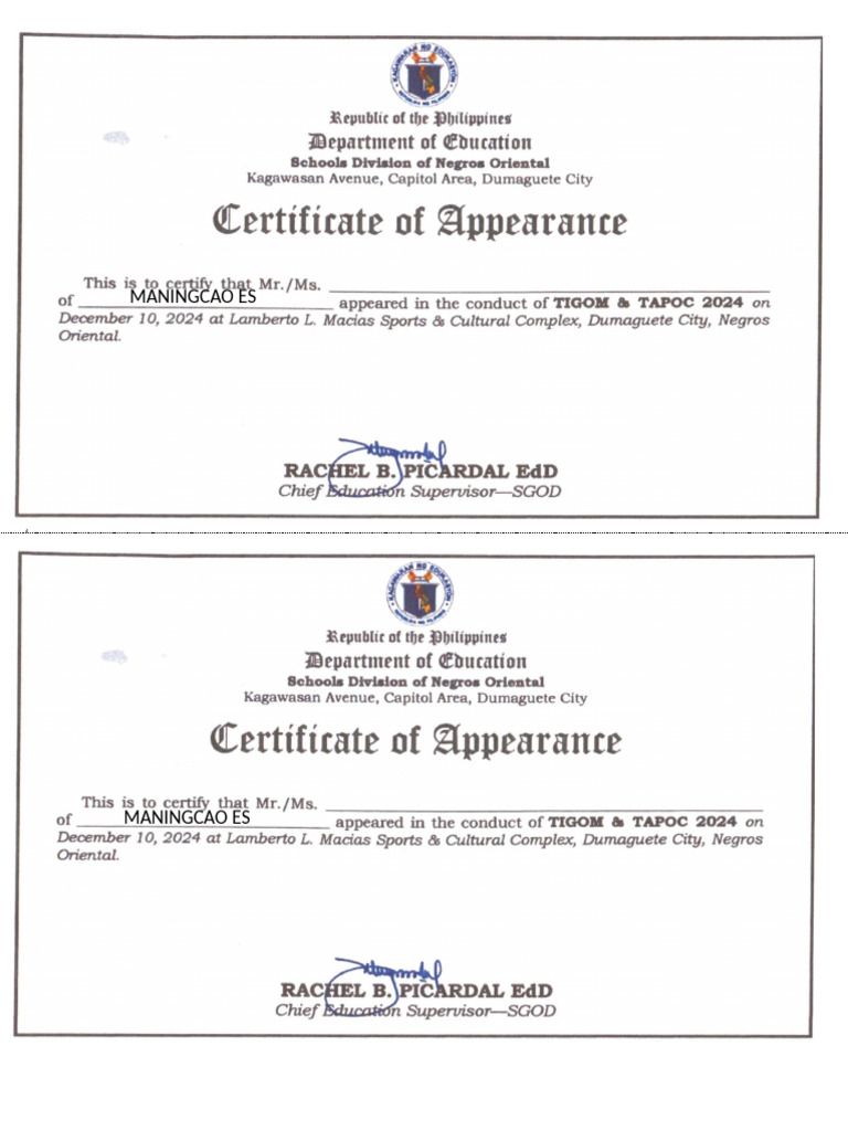 Certificate of Appearance-Template | PDF