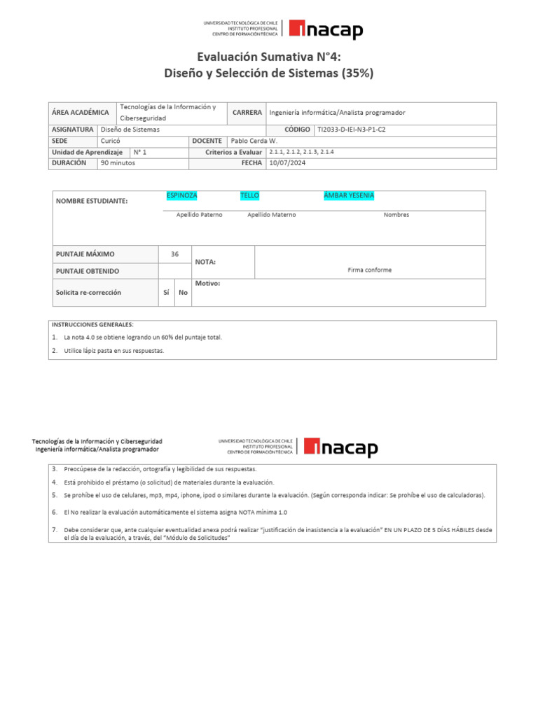 Evaluación N°4 - Diseño de Sistemas - TI2033-D-IEI-N3-P1-C2 | PDF | La seguridad informática ...