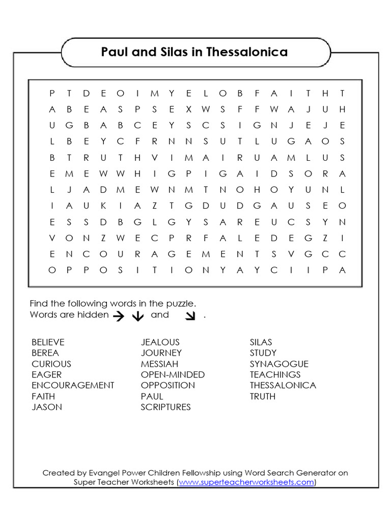 Word Search: Paul & Silas in Thessalonica | PDF | Christian Belief And ...
