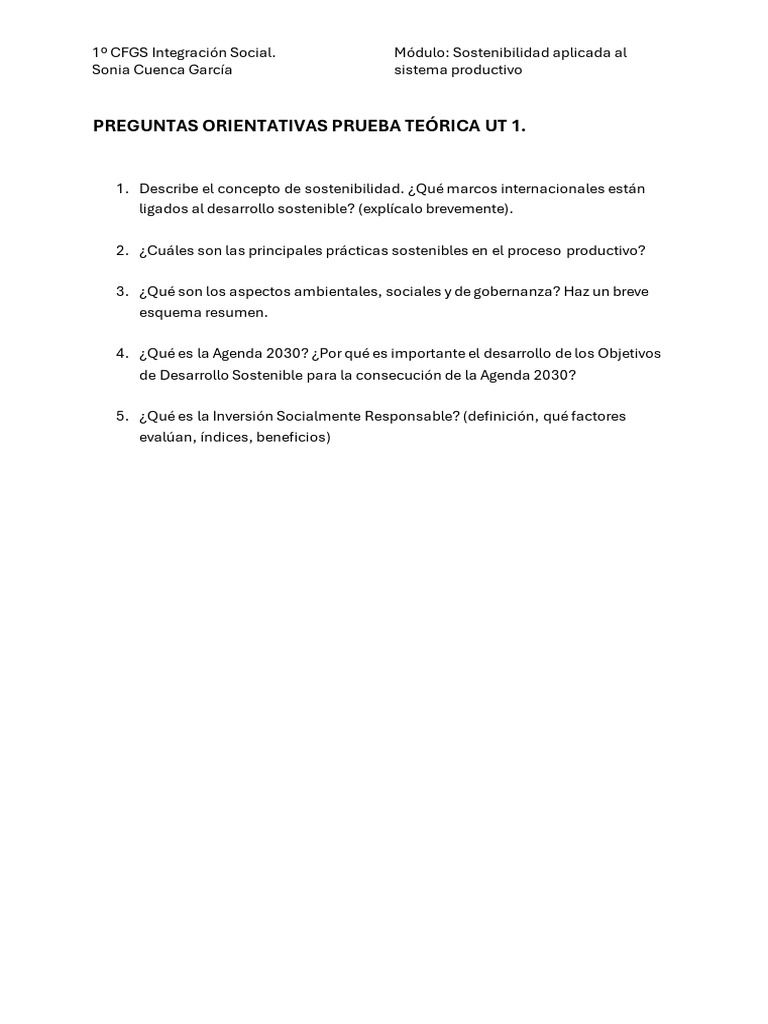 Preguntas Orientativas Prueba Teã Rica UT 1 SASP | PDF