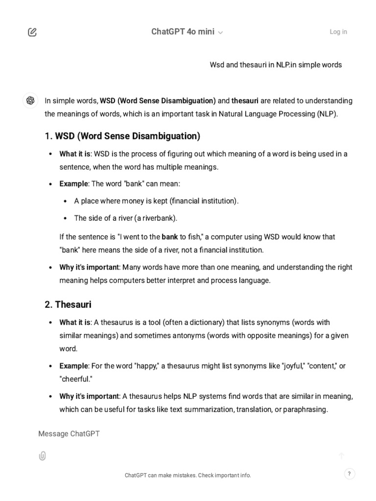WSD (Word Sense Disambiguation) : Chatgpt 4O Mini | PDF