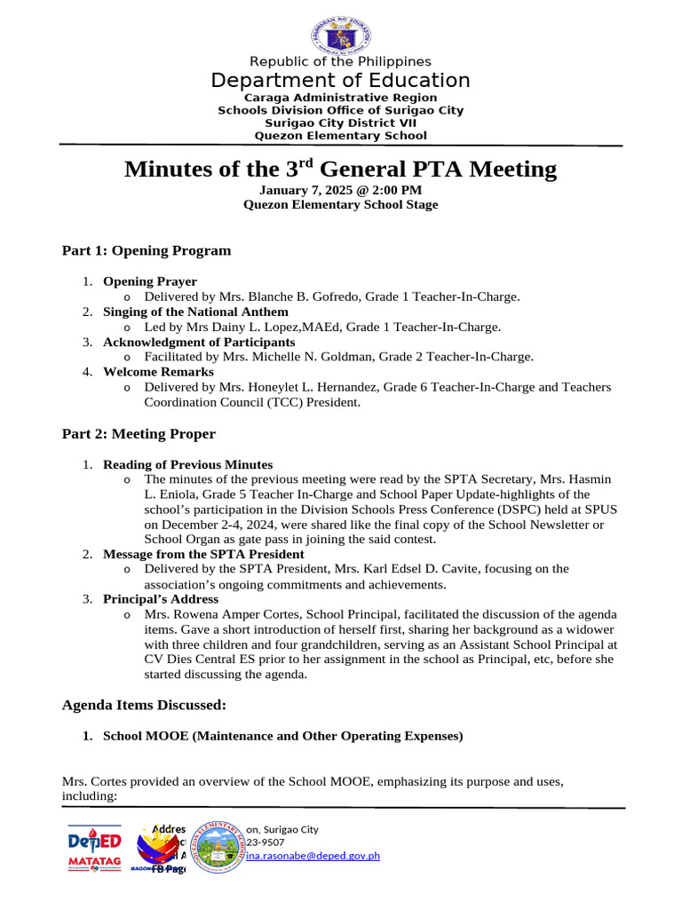 Minutes 3rd GPTA Assemly | PDF