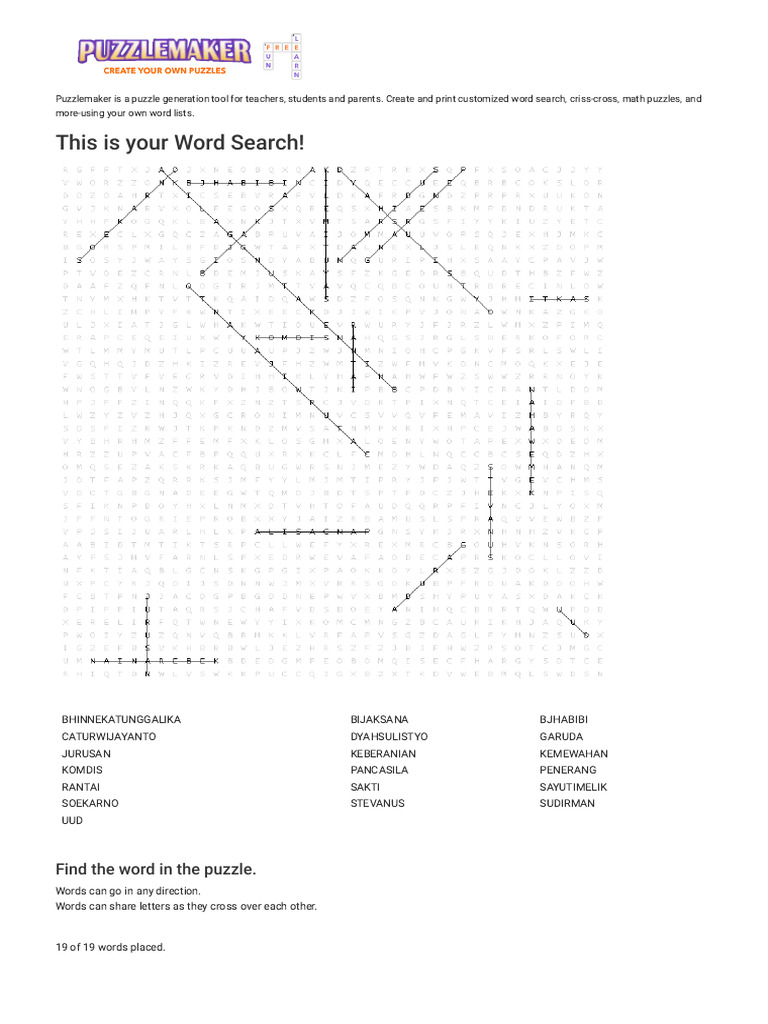 Word Search Puzzle - Discovery Education Puzzlemaker | PDF