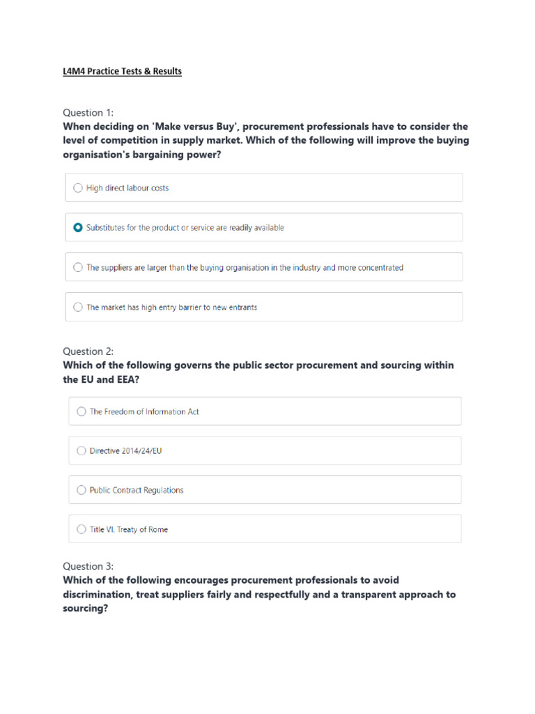 L4M4 Procurement Practice Questions | PDF | Hedge (Finance) | Currency