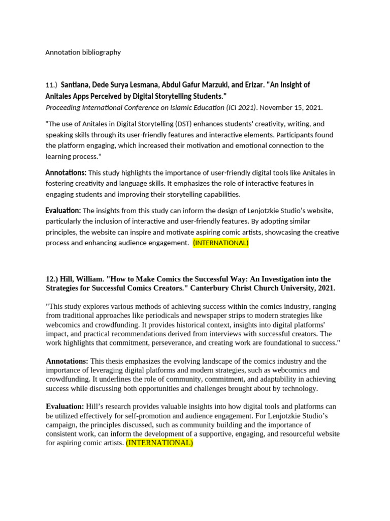 Annotation bibliography Final | PDF | Narrative | Storytelling