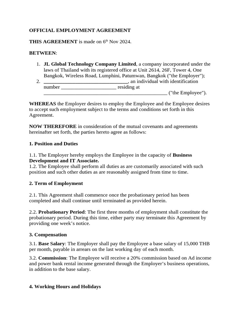 Employment Agreement for IT Associate | PDF | Employment | Sick Leave