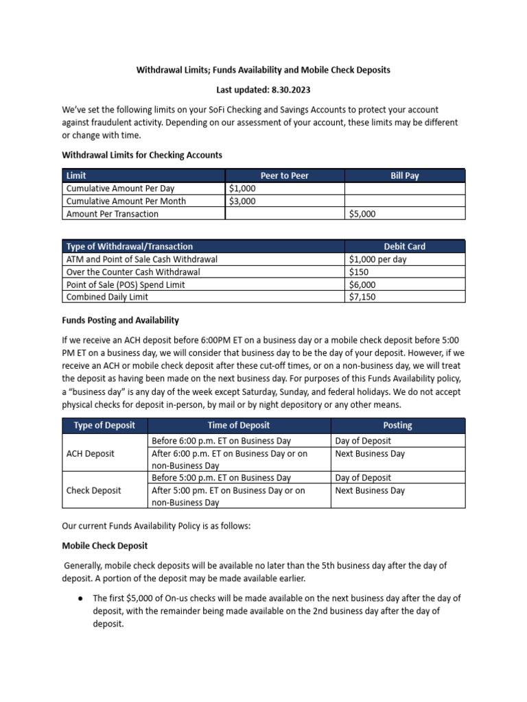 Limits and Funds Availability August 30 2023 | PDF | Transaction ...