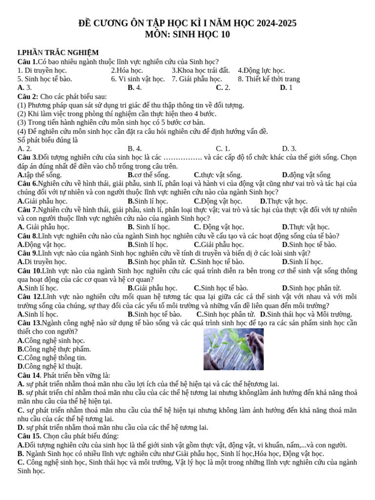 ÔN TẬP KT CUỐI KÌ S10 -HS | PDF