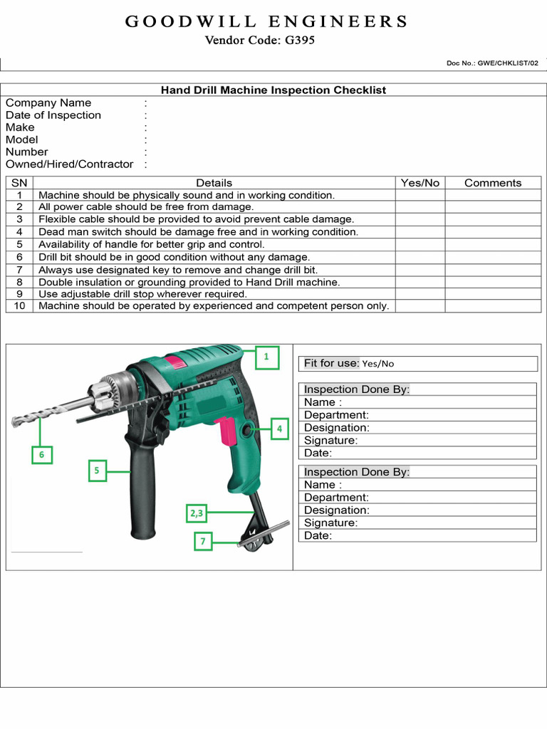 Hand Drill Inspection Checklist | PDF