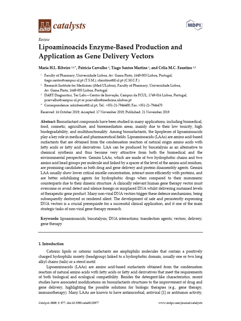 Lipoaminoacids as Gene Delivery Vectors | PDF | Biochemistry | Chemistry