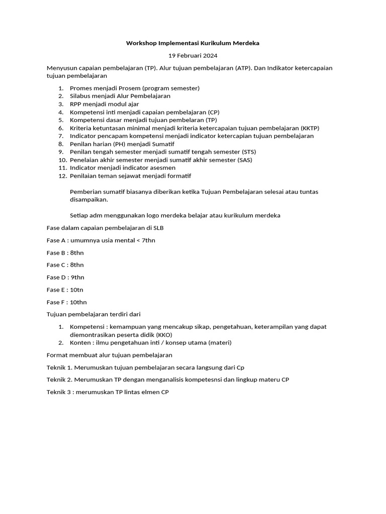 Workshop Implementasi Kurikulum Merdeka | PDF