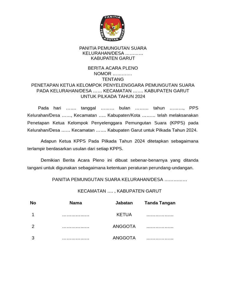 Ba Pps Ketua Kpps_pilkada Tahun 2024 | PDF