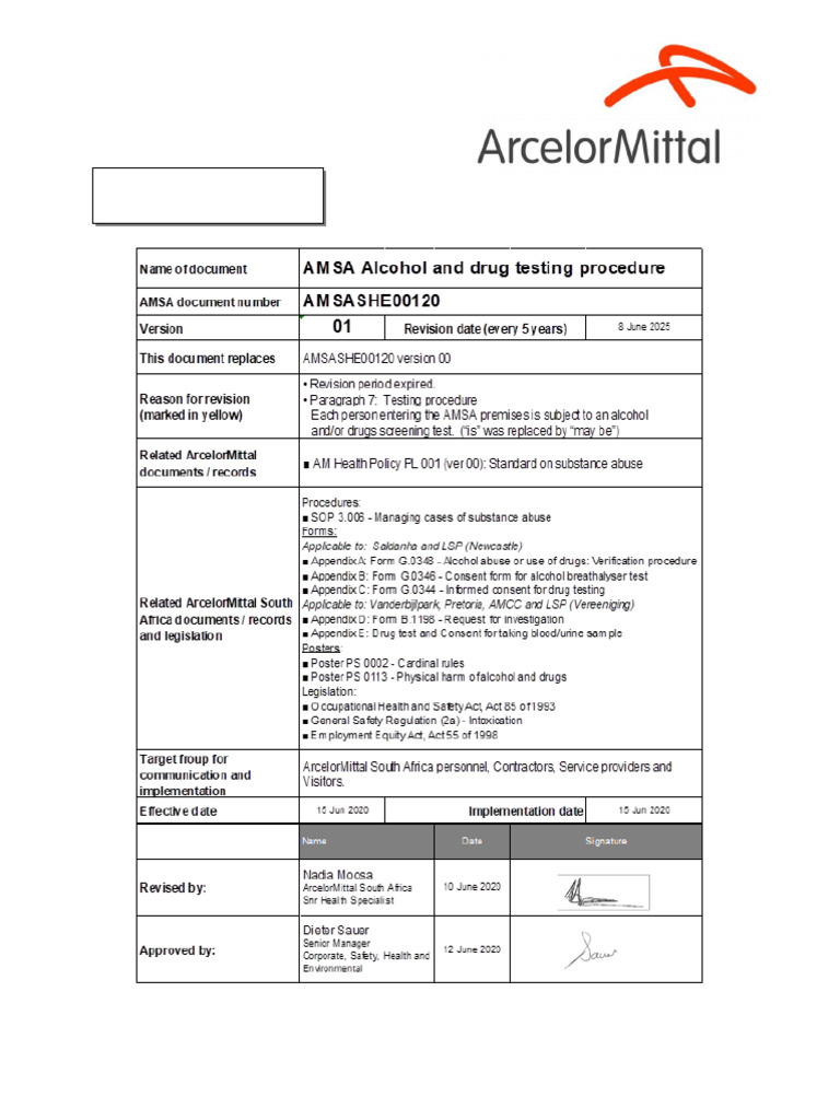 AMSASHE00120 (AMSA Alcohol and drugs testing procedure)(rev 01) | PDF ...