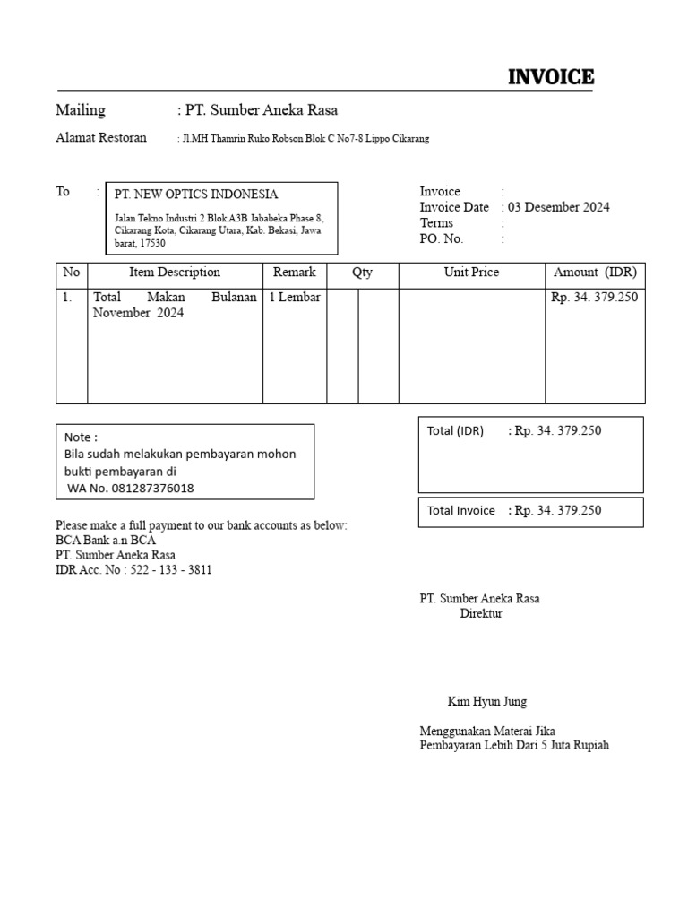 Invoice November | PDF | Indonesian Rupiah | International Trade