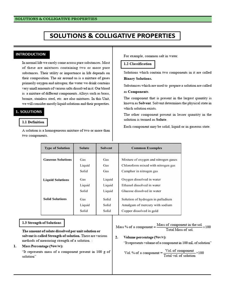 Chemistry Notes For Class 12 | PDF | Mixture | Solubility