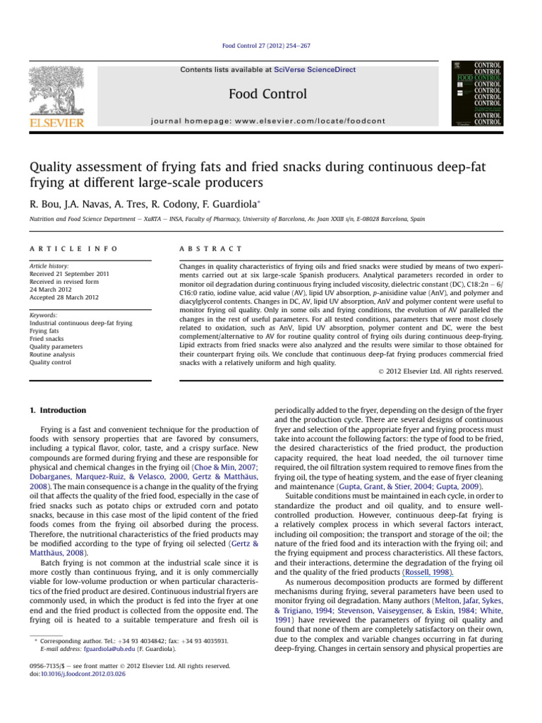 Frying Oil Quality in Industrial Snacks | PDF | French Fries | Cooking Oil