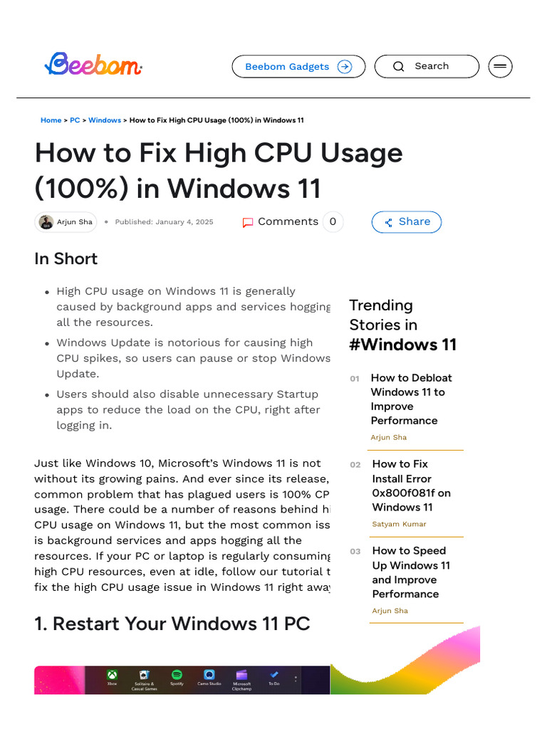 How to Fix High CPU Usage (100%) in Windows 11 | Beebom | PDF | Microsoft Windows | Malware
