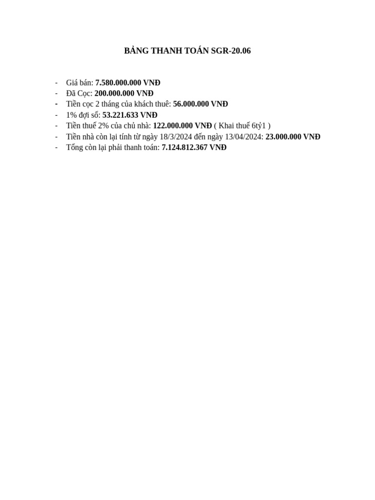 Bản Sao BẢNG THANH TOÁN SGR | PDF