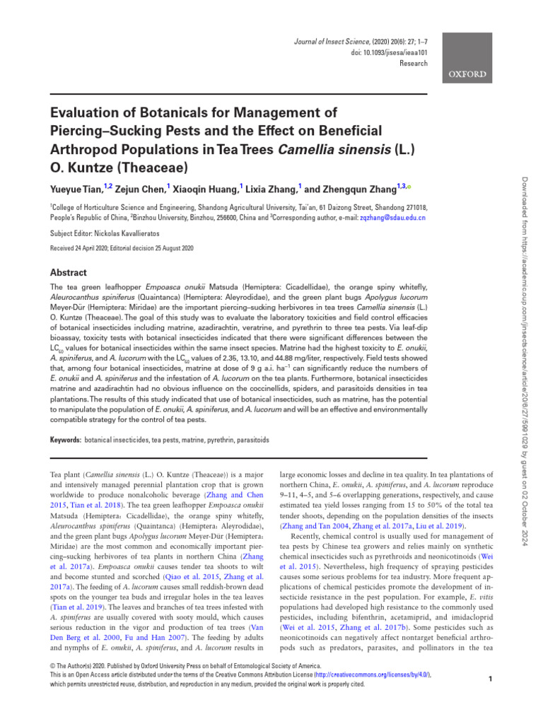 Evaluation of Botanicals For Management of Piercing-Sucking Pests and ...